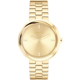 Quarzuhr Calvin Klein "Twisted Bezel", gold (goldfarben), Armbanduhren, Damen, Quarzuhr, Armbanduhr, Damenuhr, Edelstahlarmband, analog, Glassteine