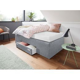 Boxspringbett, grau, B:90cm L:200cm, Bezug Bett: Feinstrukturstoff (77% Polyester, 23%Viskose) oder Microfaser (100% Polyester);Bonnellfederkernmatratze: 100%Polyester;Kaltschaummatratze: 100% Polyester, Bezug abnehm- und waschbar bis 60C, Westfalia Schlafkomfort, Komplettbetten, Boxspringbett, mit integrierter Schublade, frei im Raum stellbar