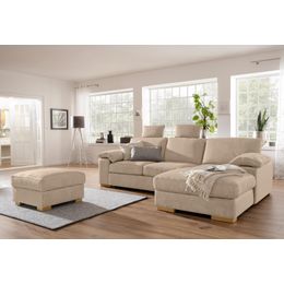 Ecksofa Home Affaire "Ventura L-Form", beige, B:277cm H:86cm T:172cm, Luxus-Microfaser in Lederoptik (100% Polyester);Struktur (100% Polyester);Luxus-Microfaser (90% Polyester, 10% Polyamid), Sofas, Ecksofa, wahlweise mit Bettfunktion und Bettfunktion/Bettkasten