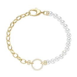 Armband "Armband mit wei&szlig;en Muschelkern-Perlen und Zirkonia, Silber 925", gold, Giorgio Martello MILANO, Armb&auml;nder, Damen, Silber 925 (Sterlingsilber), Armband