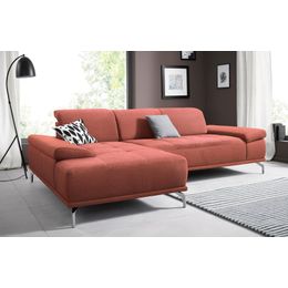 Ecksofa Home Affaire "Caluna", orange (terra), B:269cm H:97cm T:174cm, Flachgewebe Mura: (100% Polyester);Luxus-Microfaser Vintageoptik (100% Polyester);Luxus-Mikrofaser (90% Polyester, 10% Polyamid), Sofas, Ecksofa, Inkl.Sitztiefenverstellung, wahlweise mit Kopf- und Armteilverstellung