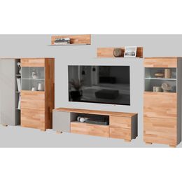 Wohnwand OTTO HOME, braun (braun und grau), B:330cm H:145cm T:35cm, Holzwerkstoff, Massivholz, Kastenm&ouml;bel-Sets, Wohnwand, sch&ouml;ne moderne Optik