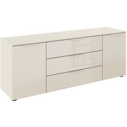 Schubkastenkommode Rauch "Kommode T&uuml;rkommode Sideboard Kombikommode FLIPP mit Glasfront", beige (beige, glas beige (champagner)), B:160cm H:61cm T:42cm, Holzwerkstoff, Sideboards, Schubkastenkommode, 2-t&uuml;rig mit 3 Schubladen und Soft-Close-Funktion sowie Glasfront
