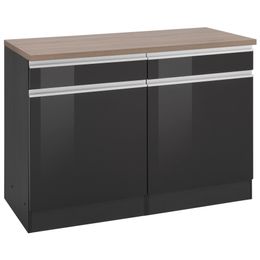 Unterschrank KOCHSTATION "KS-Ohio", grau (grau hochglanz, grafit), B:120cm H:85cm T:60cm, Schr&auml;nke, Unterschrank