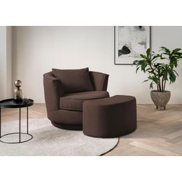 Drehsessel Home Affaire "MAISIE, Love Seat,Lese-Sessel,Sessel-Set, mit Hocker", braun, B:95cm H:77cm T:133cm, Sessel, Drehsessel, in MEGA CORD und Web-Velours, drehbar 360 Grad mit Hocker