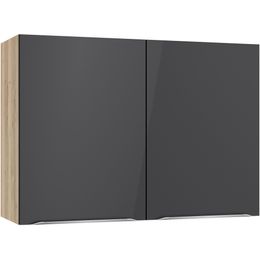 H&auml;ngeschrank Optifit "Lilly2", schwarz (anthrazit lackiert, wildeiche, wildeiche), B:100cm H:70,4cm T:34,6cm, Holzwerkstoff, Schr&auml;nke, H&auml;ngeschrank, Breite 100 cm, 2 T&uuml;ren, 4 Einlegeb&ouml;den