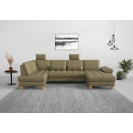 Sit & More Wohnlandschaft SIT & MORE "Westham U-Form", gr&uuml;n (olive), B:338cm H:88cm T:172cm, 100% Polyester, Sofas, Wohnlandschaft, wahlweise mit Bettfunktion, Bettkasten, Sitztiefenverstellung