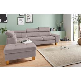 Ecksofa exxpo - SOFA FASHION "Enya, hoher Sitzkomfort, Breite 266cm, bequem, 12cm hohe F&uuml;&szlig;e, L-Form", grau (taupe), B:266cm H:79cm T:232cm, Luxus-Microfaser Vintageoptik (100% Polyester);Webvelours (92% Polyester, 8% Nylon), Sofas, Ecksofa, mit Kopfteilverstellung, wahlweise Bettfunktion u. Bettkasten