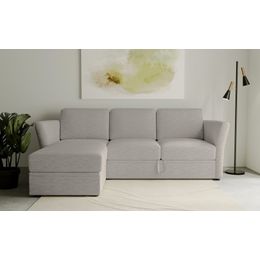 Ecksofa Home Affaire "Lavars, L-Form, Schlafsofa", braun (latte), B:242cm H:90cm T:155cm, 53% strukturiertes Polyester, 47% Polyester, Sofas, Ecksofa, mit Bettfunktion und Stauraum, in zwei verschiedenen Bezugsqualit&auml;ten