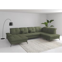 Sit & More Wohnlandschaft SIT & MORE "Amica, U-Form, inkl. Sitztiefenverstellung und Armteilverstellung", gr&uuml;n (olive), B:357cm H:90cm T:231cm, 95% Polyester, 5% Polyamid, Sofas, Wohnlandschaft, wahlweise mit Kopfteilverstellung, Bettfunktion und Bettkasten