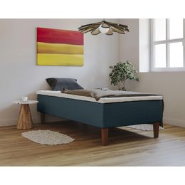 Boxspringbett Home Affaire "Osterberg", blau (dunkelblau), B:121cm L:201cm, 100% Polyester, Komplettbetten, Boxspringbett, mit Taschen-Federkernunterbox