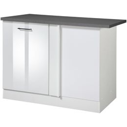Eckunterschrank KOCHSTATION "KS-Trier", wei&szlig; (wei&szlig; hochglanz, wei&szlig;), B:110cm H:85cm T:60cm, Holzwerkstoff, MDF, Schr&auml;nke, Eckunterschrank, f&uuml;r Stauraum in der Ecke