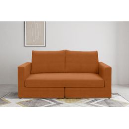 2-Sitzer DOMO collection "Bibury, modernes Sofa, B/T/H: 178/80/90 cm", orange (terrakotta), B:178cm H:90cm T:80cm, 100% Polyester, Sofas, 2-Sitzer, Sitzfl&auml;che mit Federkern, inkl. 2 R&uuml;ckenkissen