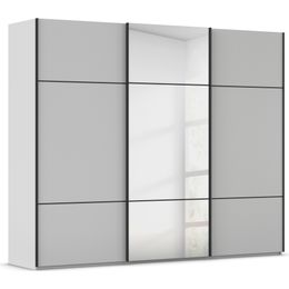 Schwebet&uuml;renschrank Rauch "Kleiderschrank Schrank Garderobe Schlafzimmerschrank SCALE-TRIO", grau (seidengrau, griffleisten schwarz), B:271cm H:223cm T:68cm, Holzwerkstoff, Schr&auml;nke, Schwebet&uuml;renschrank, edle dreigeteilte Front mit 2 Zierleisten und Spiegel MADE IN GERMANY