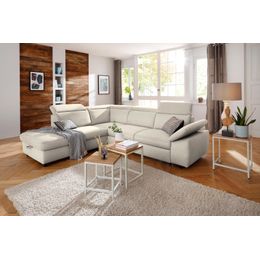 Ecksofa Home Affaire "Mauritius L-Form", wei&szlig;, B:276cm T:232cm, Struktur fein (100% Polyester);Luxus-Microfaser Lederoptik (100% Polyester);Soft clean (98% Polyester, 2% Polyamid), Sofas, Ecksofa, mit Ottomane, mit Kopfteil- und Armlehnverstellung