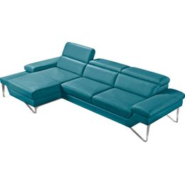 Ecksofa Egoitaliano "Princess, elegantes Designsofa mit erstklassigem Sitzkomfort, L-Form", blau (t&uuml;rkis), B:282cm H:95cm T:168cm, Leder CAREZZA (echtes Rindsleder) ist ein Naturleder, dass die urspr&uuml;nglichen Eigenschaften der Haut nicht ver&auml;ndert. Das Vorhandensein von verheilten Narben, K&ouml;rnungsunterschiede, Falten, Adern, Unterschiede in den Farbt&ouml;nen und andere Spuren, die die Natur auf diesen