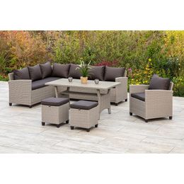 Garten-Essgruppe Merxx "Palma", beige (natur, dunkelbraun), H:74cm T:70cm, Kunststoff, Stahl, Sitzm&ouml;bel-Sets, Garten-Essgruppe, pulverbeschichteter Stahl, Polyrattan