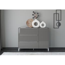 Sideboard "Reno", anthrazit matt lack, glas anthrazit glanz, B:137cm H:106cm T:42cm, Glas, Holzwerkstoff, SET ONE BY Musterring, Sideboards, Sideboard, Mit Vierkantfu&szlig; in diversen Farben, 106 cm H&ouml;he & Farbauswahl