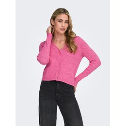 Strickjacke Only "ONLKATIA LS CABLE V-NECK CARDIGAN CC KNT", Damen, Gr. S, wild orchid detail:melange, Strick, Obermaterial: 50% Viskose, 27% Nylon, 23% Polyester, meliert, figurbetont normal, V-Ausschnitt, Rippb&uuml;ndchen, Strickjacken Strickjacke