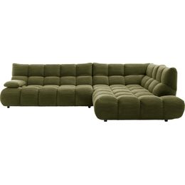 Ecksofa Home Affaire "Cozy Bubble, mit klappbarer Armlehne, Breite 324 cm", moos, B:324cm H:85cm T:211cm, 95% Polyester, 5% Nylon, Sofas, Ecksofa, mit eleganter Steppung, Rundumbezug & weicher Polsterung