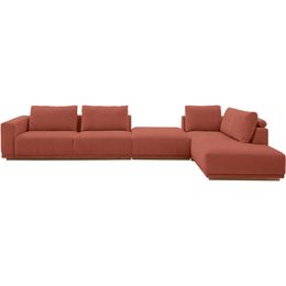 Wohnlandschaft Musterring, rusty, B:395cm H:78cm T:202cm, 100% Polyester, Sofas, Wohnlandschaft, Anreihsofa mit Armlehne links, Eckteil rechts mit Kissen & Hocker