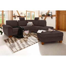 Ecksofa Home Affaire "Husum L-Form", braun, B:269cm H:90cm T:219cm, Luxus-Microfaser mit Druck (100% Polyester);Luxus-Microfaser in Lederoptik (100% Polyester);Luxus-Microfaser ALTARA NUBUCK (100% Polyester), Sofas, Ecksofa, mit Sitztiefenverstellung, Federkern-Polsterung und Kontrastnaht