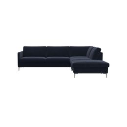 Ecksofa FLEXLUX "Fiore, L-Form, bequem und komfortabel durch hochwertigem Sitzaufbau", blau (royal blau), B:266cm H:85cm T:225cm, 100% Polyester, Sofas, Ecksofa, schmale Armlehnen, Kaltschaum, F&uuml;&szlig;e Alu