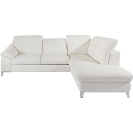 Ecksofa COTTA "Teresa L-Form", wei&szlig; (altwei&szlig;), B:293cm H:84cm T:232cm, Luxus-Kunstleder;NaturLeder, im R&uuml;cken mit schwarzem Spannstoff bezogen, Sofas, Ecksofa, mit Kopfteilverstellung, wahlweise mit Bettfunktion