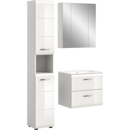 Badezimmer-Set Welltime, wei&szlig; hochglanz tiefzieh, B:105cm H:185cm T:46cm, Holzwerkstoff, MDF, Kastenm&ouml;bel-Sets, Badezimmer-Set, Florenz, Badkombination 4-tlg., Wei&szlig; hochglanz, inkl. Waschbecken