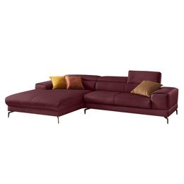 Ecksofa W.Schillig "Piedroo, Designsofa mit tollem Sitzkomfort, elegant und bequem, L-Form", rot (burgundy z69), B:303cm H:70cm T:193cm, Longlife Xtra-Leder Z69: Das feinnarbige, gedeckte Softleder Z69 besticht durch seine au&szlig;ergew&ouml;hnliche Weichheit im trendigen &raquo;Vintage-Look&laquo;, Hautst&auml;rke 0, 9 - 1, 1 mm, Sofas, Ecksofa, Kopfteilverstellung, wahlweise mit Sitztiefenverstellung, Breite 303cm