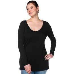 Langarmshirt sheego "Langarmshirt", Damen, Gr. 52/54, schwarz, 100% Baumwolle, unifarben, Rundhals, Shirts Langarmshirt