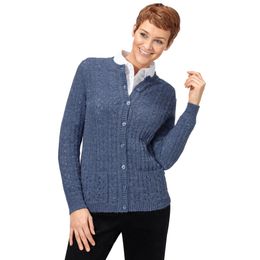 Strickjacke Classic Basics, Damen, Gr. 52, blau (blau, meliert), 73% Polyacryl, 20% Polyamid, 7% Polyester, meliert, figurumspielend, Strickjacken Strickjacke
