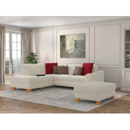 Sit & More Ecksofa SIT & MORE "Dundee L-Form", beige (creme), B:263cm H:86cm T:219cm, Sofas, Ecksofa, mit Federkern und Massivholzf&uuml;&szlig;en, wahlweise mit Kopfteilverstellung