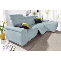 Sit & More Ecksofa SIT & MORE "Township L-Form", blau (aqua), B:253cm H:102cm T:168cm, Luxus-Microfaser (100% Polyester);NaturLEDER Punch (echtes Rindsleder) in Sitz und R&uuml;cken. Korpus in passendem Kunstleder SOFTLUX bezogen;Luxus-Microfaser ALTARA NUBUCK (100% Polyester), Sofas, Ecksofa, wahlweise mit elektrischer Wallfree-Funktion