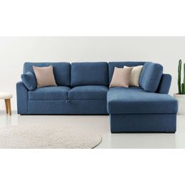 Ecksofa Home Affaire "Citry", blau (dunkelblau), B:242cm H:88cm T:224cm, 100% polyester, Sofas, Ecksofa, Breite 242 cm, Chenille, Bettfunktion, Bettkasten, L-Form