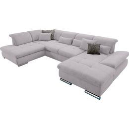 Wohnlandschaft "SO 4100 komfortable Federkernunterfederung, inkl. Kopfteilverstellung", silber (silber 45), B:365cm H:80cm T:225cm, SET ONE BY Musterring, Sofas, Wohnlandschaft, wahlweise Bettfunktion und Sitztiefenverstellung, U-Form