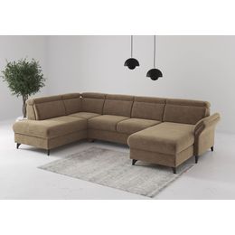 Sit & More Wohnlandschaft SIT & MORE "Glendale, U-Form", hellbraun, B:321cm H:84cm T:193cm, 100% Polyester, Sofas, Wohnlandschaft, inkl. Kopfteilverstellung,wahlweise mit Vorziehsitz und Bettkasten