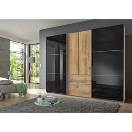 Schwebet&uuml;renschrank wimex "Magic by fresh to go", grau (plankeneichefarben, au&szlig;ent&uuml;ren grauglas), B:300cm H:236cm T:65cm, Schr&auml;nke, Schwebet&uuml;renschrank