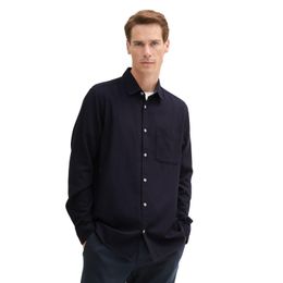 Langarmhemd Tom Tailor, Herren, Gr. L, N-Gr, blau (knitted navy melange), Web, Obermaterial: 60% Baumwolle, 40% Polyester, meliert, regular fit Po-bedeckend, ohne Ausschnitt, Manschette, Hemden Langarmhemd, in Melange Optik