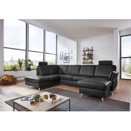 Wohnlandschaft DIE PLANBAR "PN-EM18013 U-Form, mit Kopfst&uuml;tzen", schwarz, B:305cm H:100cm T:200cm, Sofas, Wohnlandschaft, wahlweise mit Bettfunktion und Stauraum