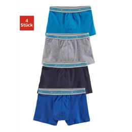 Boxer AUTHENTIC LE JOGGER "Boxershorts f&uuml;r Jungen", Jungen, Gr. 134/140, 4 Stk., blau (blau, navy, grau, meliert, t&uuml;rkis), Jersey, Obermaterial: 95% Baumwolle, 5% Elasthan, unifarben, k&ouml;rpernah, Unterhosen Boxer, in klassischer Passform mit Webbund, Topseller