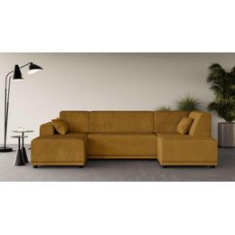 Wohnlandschaft Home Affaire "TAMMO", gelb, B:296cm H:80cm T:162cm, 100% Polyester, Sofas, Wohnlandschaft, U-Form