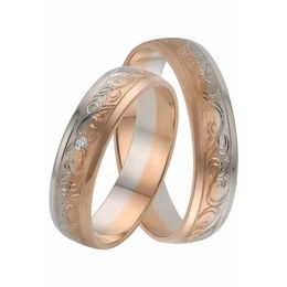 Trauring Firetti "Schmuck Geschenk Gold 375 Hochzeit Ehering "LIEBE" Ranke" Gr. 21, rosa (ros&eacute;goldfarben, wei&szlig;goldfarben), Fingerringe, Damen, 21, 0,01 SI = kleine Einschl&uuml;sse mit Brillant, Ros&eacute;gold 375 Wei&szlig;gold 375, 5mm, Ros&eacute;gold 375, Wei&szlig;gold 375, Trauring, Made in Germany, wahlweise mit oder ohne Brillant