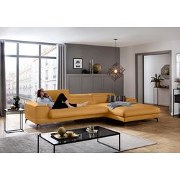 Ecksofa W.Schillig "piedroo, Designsofa mit tollem Sitzkomfort, bequem, L-Form", gelb (kurkuma z69), B:343cm H:70cm T:193cm, Longlife Xtra-Leder Z69: Das feinnarbige, gedeckte Softleder Z69 besticht durch seine au&szlig;ergew&ouml;hnliche Weichheit im trendigen &raquo;Vintage-Look&laquo;, Hautst&auml;rke 0, 9 - 1, 1 mm, Sofas, Ecksofa, Kopfteilverstellung, wahlweise mit Sitztiefenverstellung, Breite 343cm