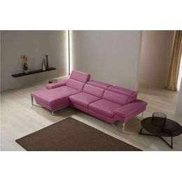 Ecksofa Egoitaliano "Princess, elegantes Designsofa mit erstklassigem Sitzkomfort, L-Form", lila (violett), B:282cm H:95cm T:168cm, Leder NUVOLE (Echtes Rindsleder). Halbnat&uuml;rliches, halbnarbiges Rindsleder mit einer nat&uuml;rlichen K&ouml;rnung von 1, 2 bis 1, 4 mm. Dieses Leder hat eine weiche, wachsartige Haptik mit mattem Aussehen und einem Wolkeneffekt. Es handelt sich um ein Naturleder, das die urspr