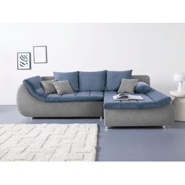 Ecksofa Home Affaire "Imola, elegant und modern, aktuelle Steppung im Sitz, bequem, L-Form", bunt (hellgrau, blau), B:271cm H:90cm T:104cm, Sofas, Ecksofa, frei im Raum stellbar, wahlweise mit Bettfunktion und Bettkasten