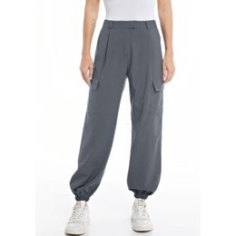 Cargohose Replay, Damen, Gr. 25, N-Gr, grau (iron gray), Obermaterial: 62% Lyocell, 28% Viskose, 8% Wolle, 2% Elasthan, comfort fit lang, Hosen Cargohose