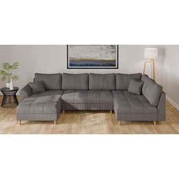 Wohnlandschaft Home Affaire "CHARRE U-Form mit Ottomane, Ma&szlig;e B/T/H: 310/161/81 cm", grau (dunkelgrau), B:310cm H:81cm T:161cm, 100% Polyester, Sofas, Wohnlandschaft, feine Steppung, lose R&uuml;cken- und Zierkissen, auch in Cord und Boucl&eacute;