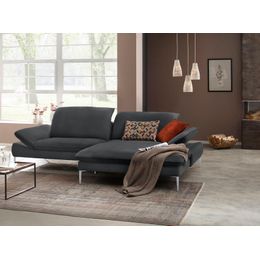 Ecksofa W.Schillig "enjoy&MORE, mit tollem Sitzkomfort, elegant und bequem, L-Form", schwarz (schwarz z59), B:294cm H:87cm T:185cm, Chenille-Flachgewebe R66 (85% Polyester, 15% Nylon);Longlife Xtra-Leder Z59: Glattleder mit modischer Pr&auml;gung. Hautst&auml;rke 0, 9 - 1, 1 mm;Stoff S37 (100% Polyester), Sofas, Ecksofa, mit Sitztiefenverstellung, F&uuml;&szlig;e silber matt, Breite 294 cm