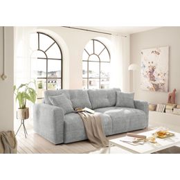 Schlafsofa ED EXCITING DESIGN "Bullet", grau (hellgrau), B:235cm H:88cm T:120cm, 95% Polyester, 5% Polyamide, Sofas, Schlafsofa, mit Bettkasten & 2 Zierkissen